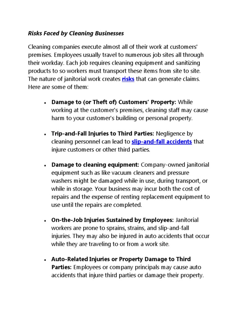 Risks Faced by Cleaning Businesses | PDF | Liability Insurance | Insurance