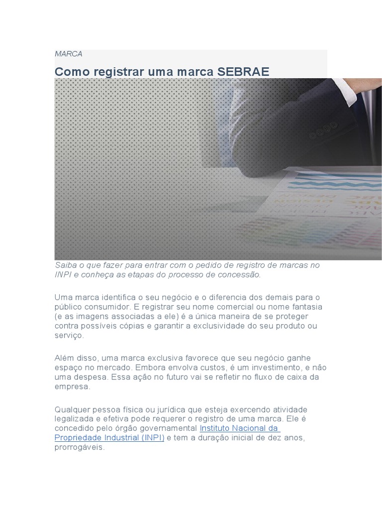 Como Registrar Uma Marca Sebrae | PDF