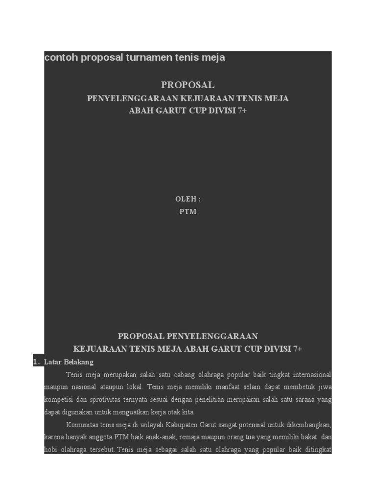 Contoh Proposal Turnamen Tenis Meja | PDF