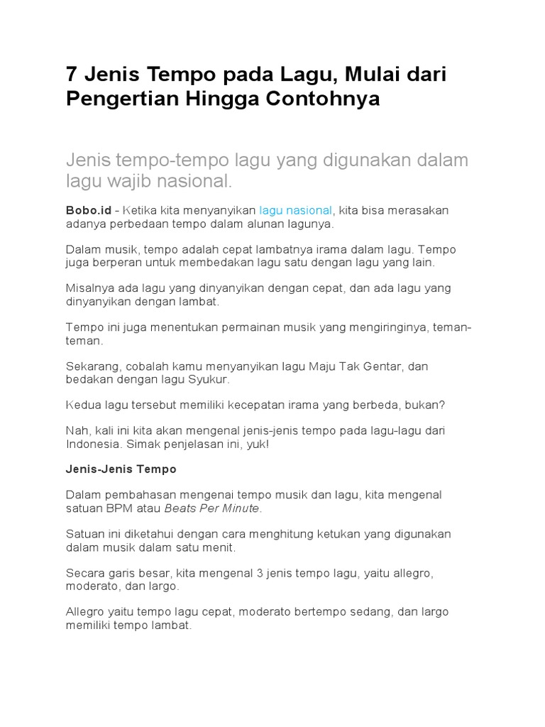 7 Jenis Tempo Pada Lagu | PDF | Seni & Disiplin Bahasa