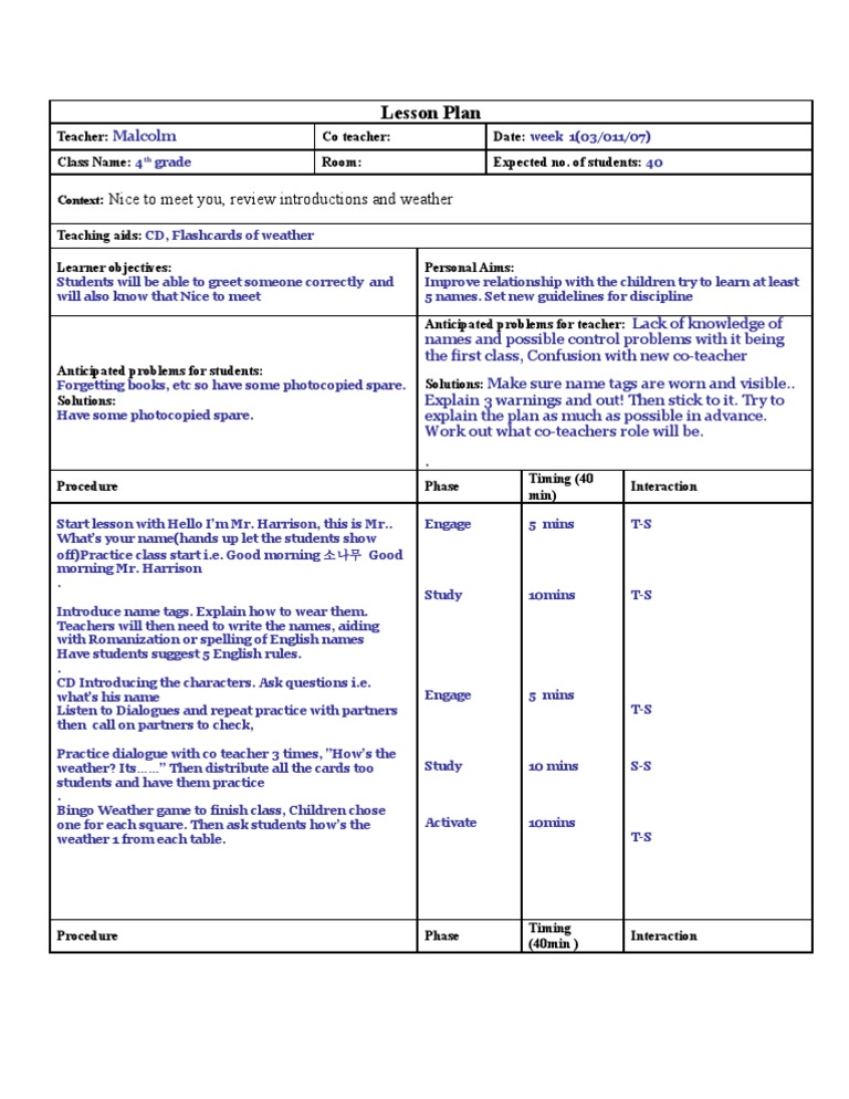 Lesson - Plan - 4th Grade Unit 1 Week1 | PDF | Lesson Plan | Teachers
