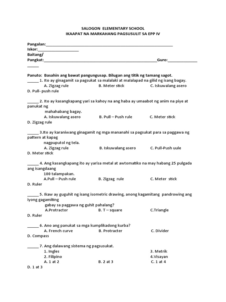 4th Periodical Test in Epp 4 | PDF