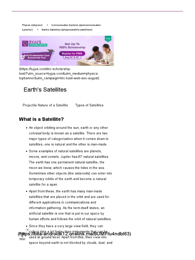 Earth's Satellites (Space) | PDF | Science & Mathematics