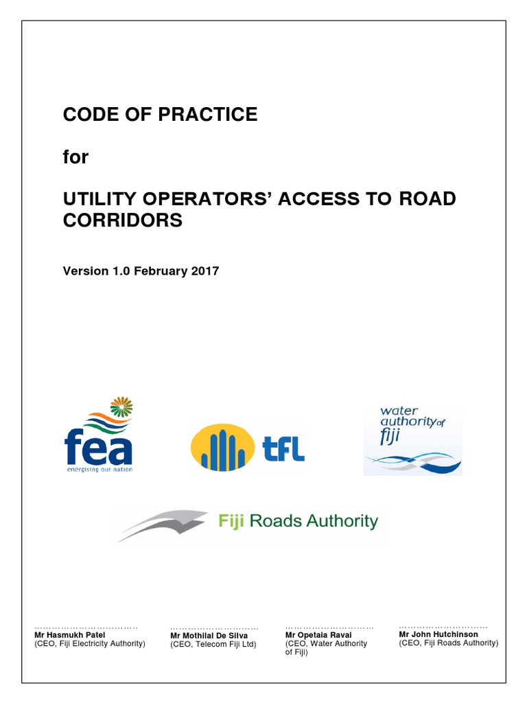 Code of Practice For Utility Operators Access To Road Corridors | PDF | Road | Traffic