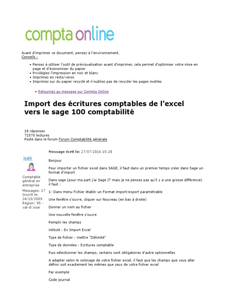 Import Des Écritures Comptables de L'excel Vers Le Sage 100 Comptabilité - Forum Comptabilité ...