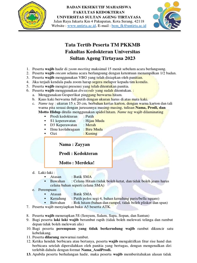 Tata Tertib Peserta TM PKKMB FK 2023 | PDF