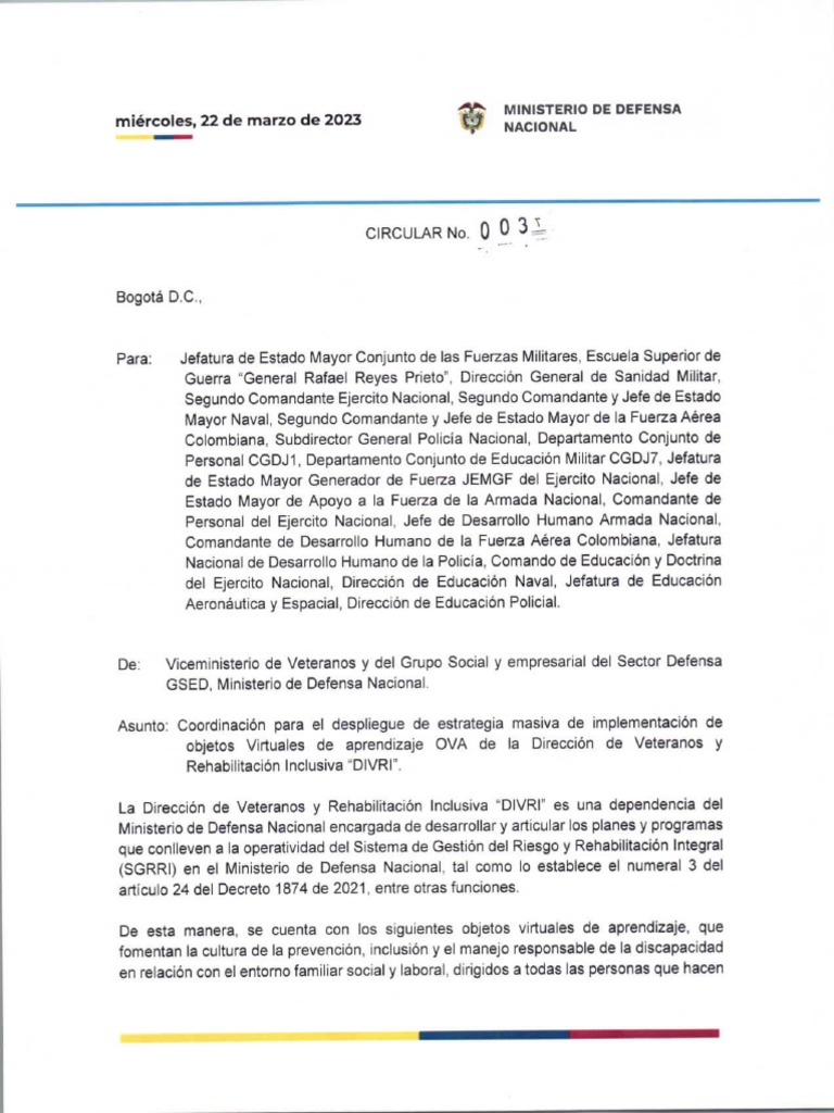 CIRCULAR No.003 Coordinación para El Despliegue de Estrategia Masiva de ... CIRCULAR No.003 Coordinación para El Despliegue de Estrategia Masiva de ...