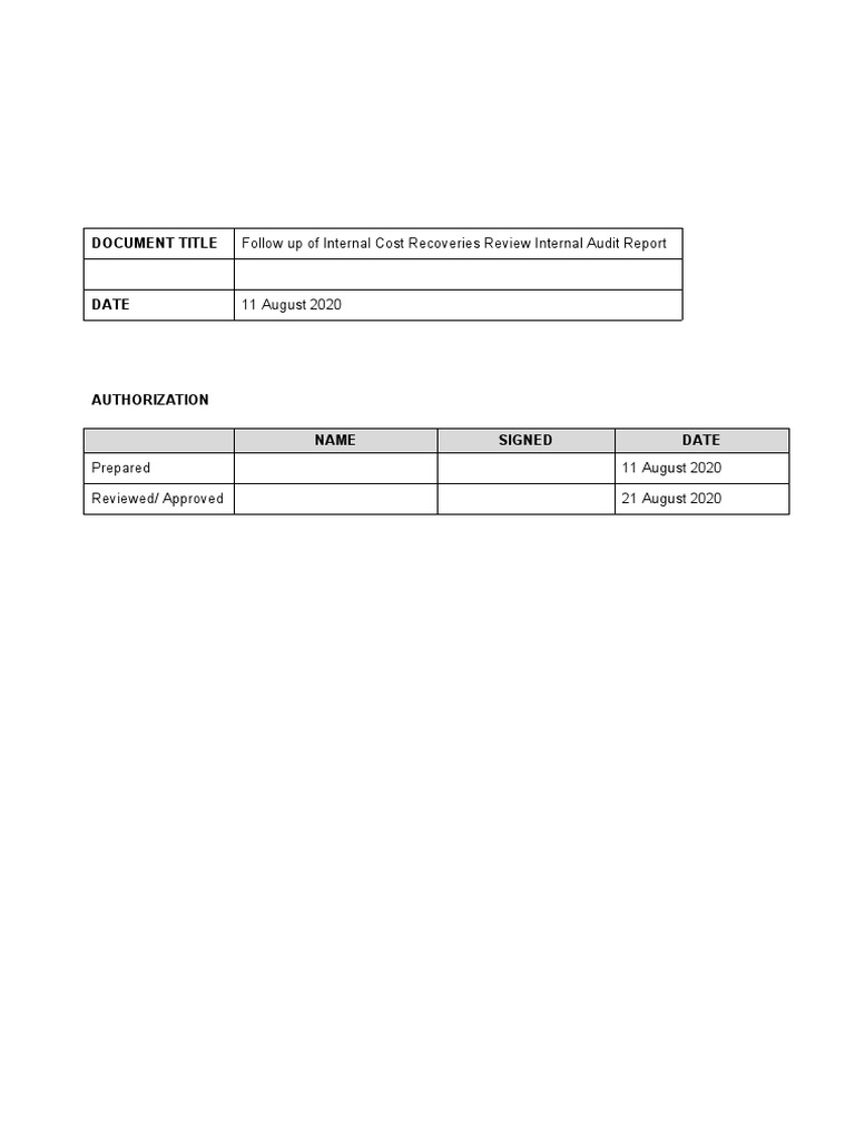 Follow Up of Internal Cost Recoveries Internal Audit Report 202021 ...