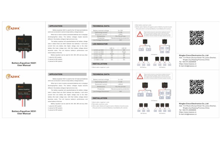Mazava HA01 HC02 Battery Equalizer User Manual | PDF