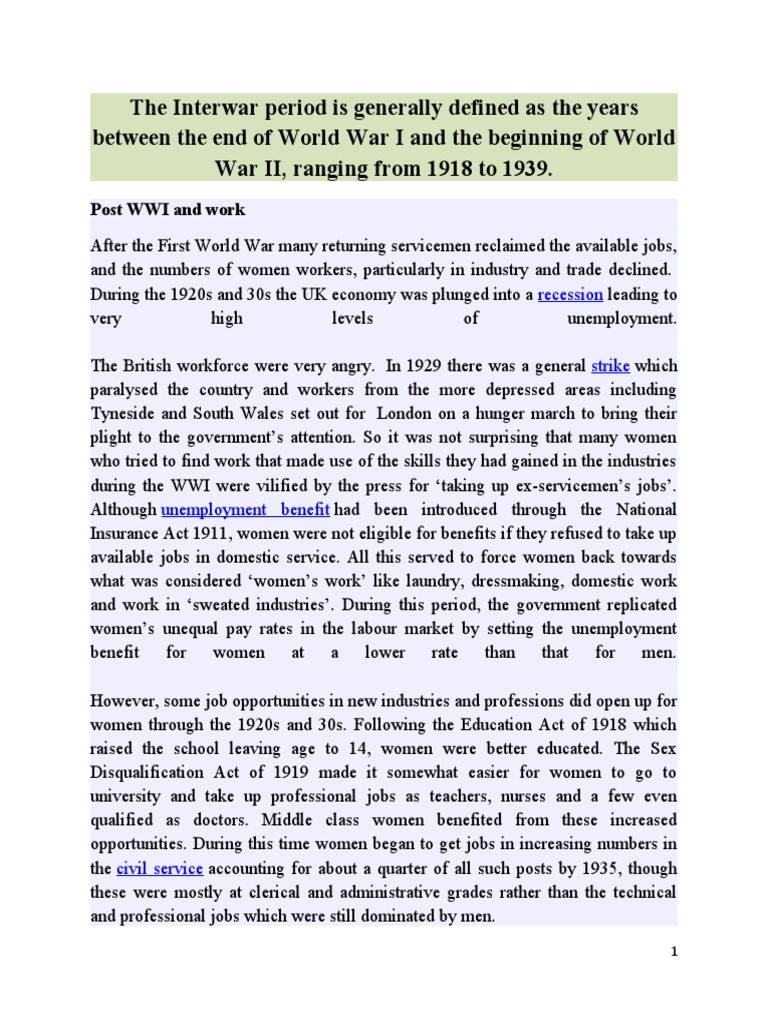 Interwar Years 1918 To 1939 | PDF | Great Depression | Unemployment