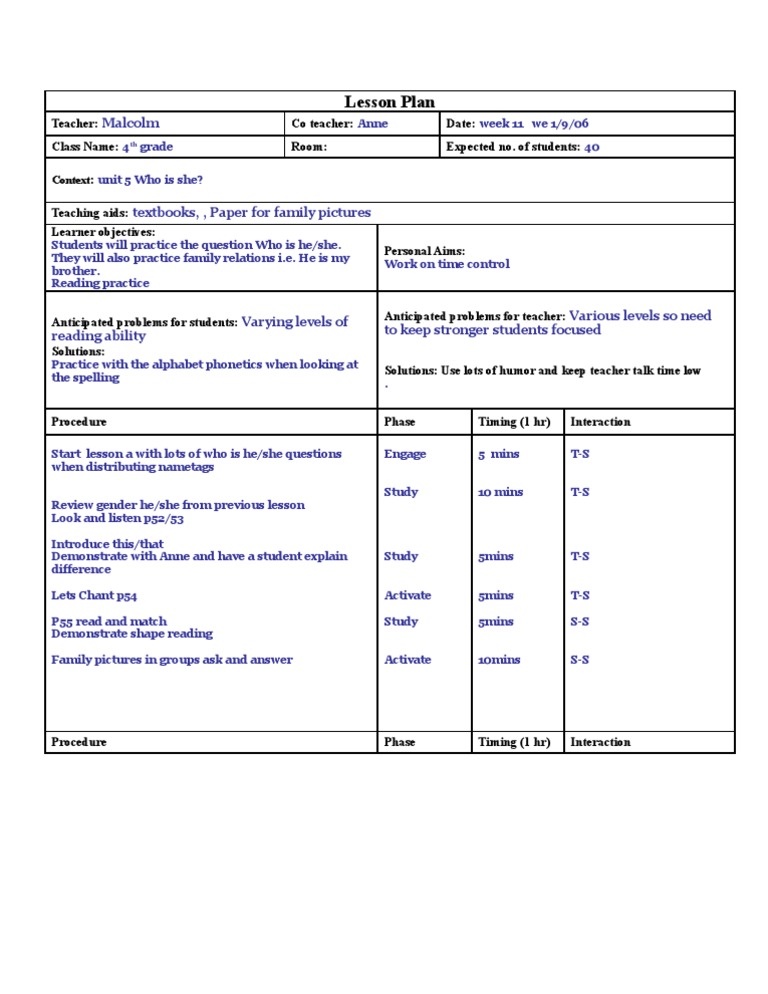Lesson - Plan - 4th Grade Week 11 | PDF