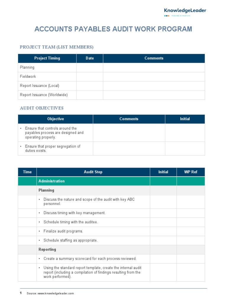 Accounts Payable Audit Work Program | PDF