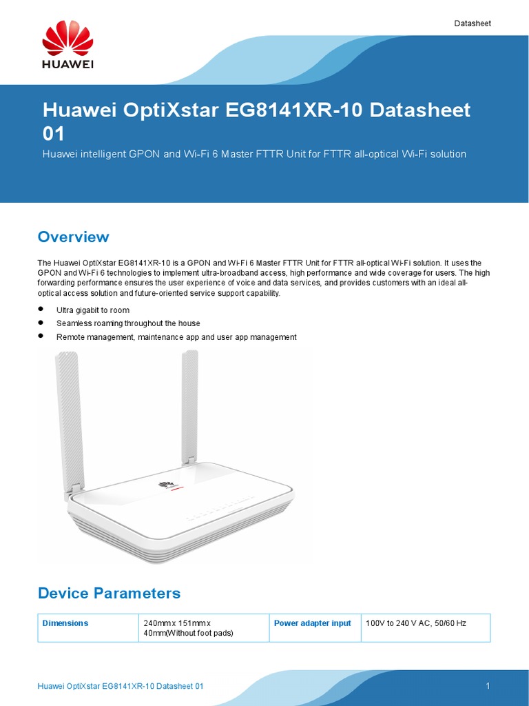 Huawei OptiXstar EG8141XR-10 Datasheet 01 | PDF