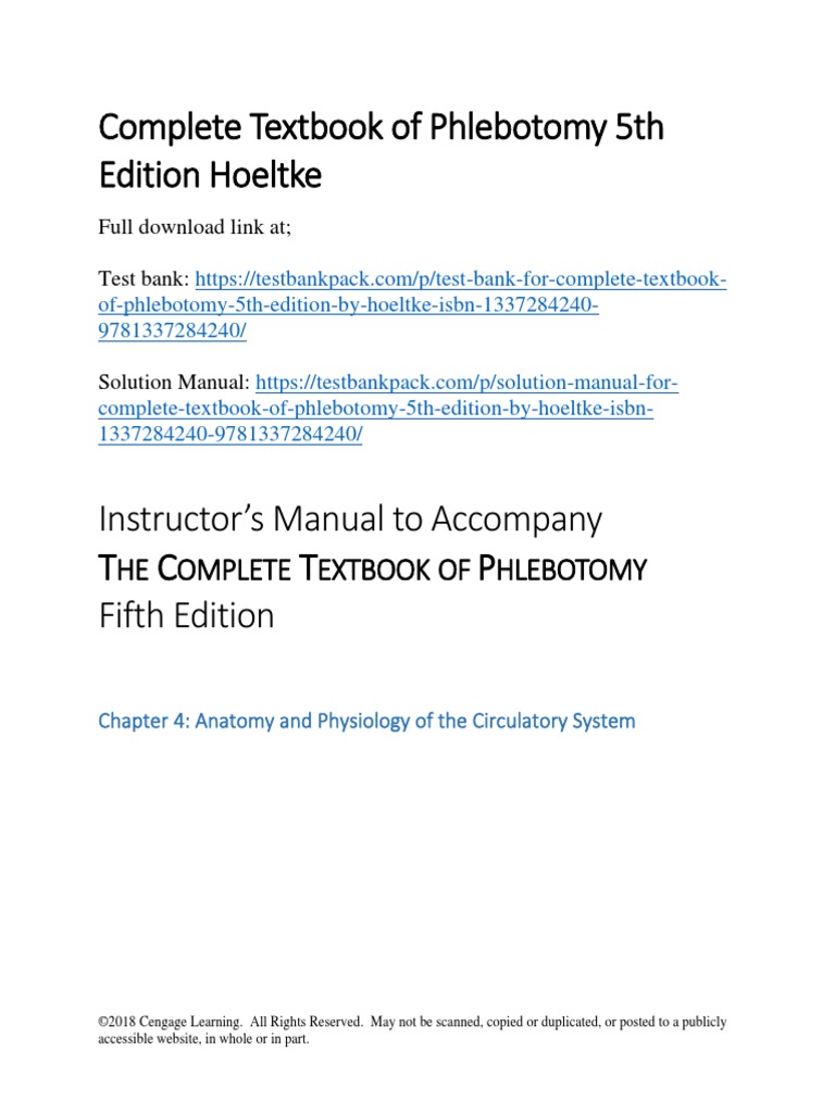 Complete Textbook of Phlebotomy 5th Edition Hoeltke Solutions Manual 1 ...