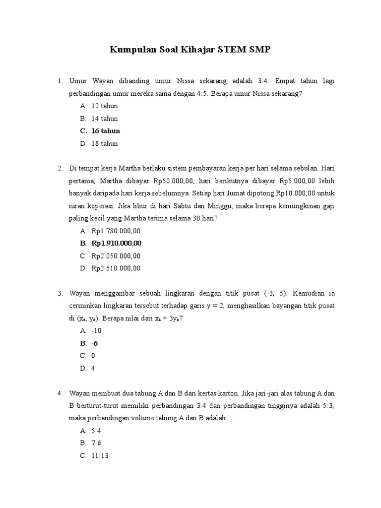 Kumpulan Soal Kihajar STEM SMP | PDF | Metode & Bahan Ajar | Griya & Taman