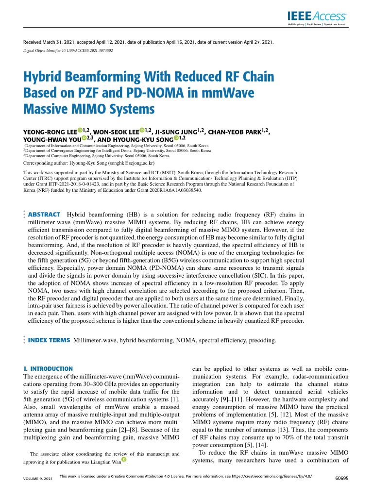 Hybrid Beamforming in mmWave MIMO | PDF | Mimo | Channel Access Method