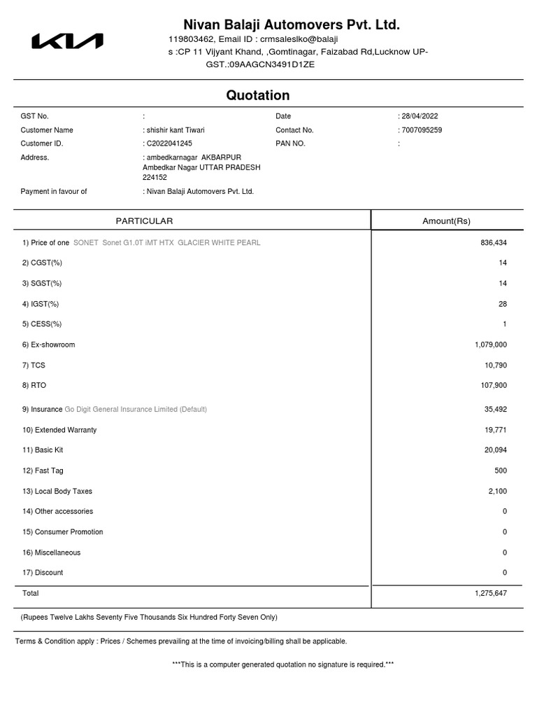 KIA Quotation | Download Free PDF | Economy Of India | Government