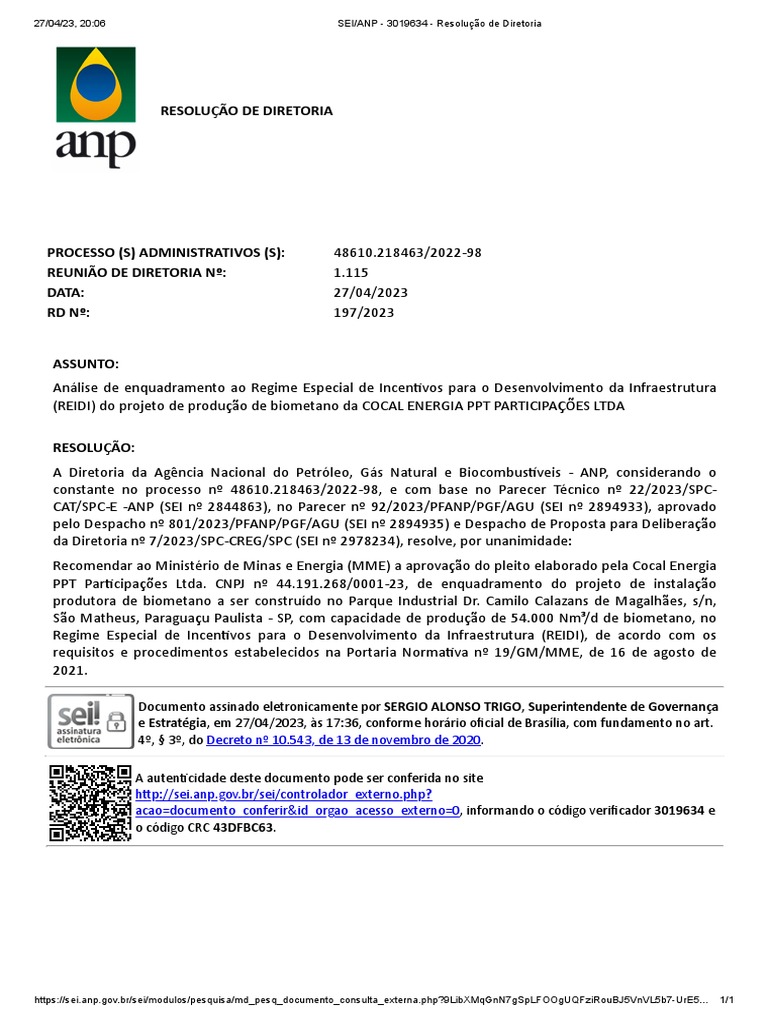 Aprovação de Biometano pela ANP | PDF | Ciências e Matemática ...