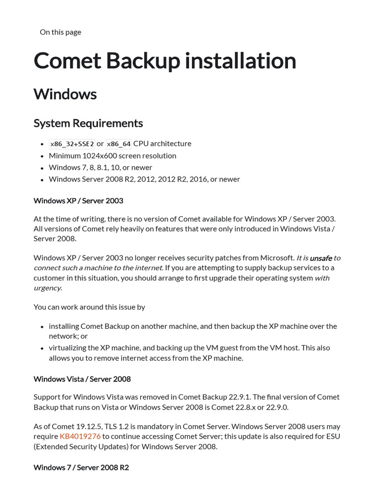 Comet Backup Installation - Comet Documentation | PDF | Microsoft Windows | Installation ...