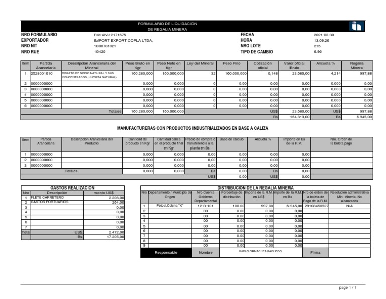 Formulario - RM 215 | PDF