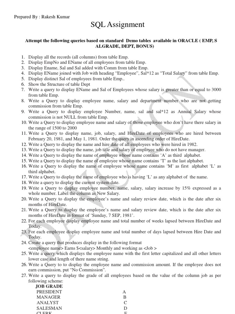 SQL Assignment | Download Free PDF | Table (Database) | Data
