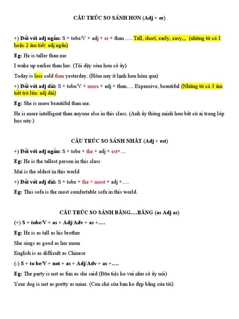 Cấu Trúc Và Btvn Các Loại So Sánh | PDF | Foreign Language Studies | Home & Garden