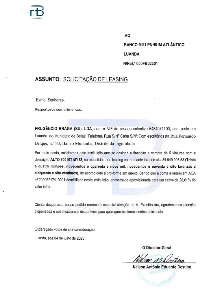 Carta de Solitação de Leasing | PDF