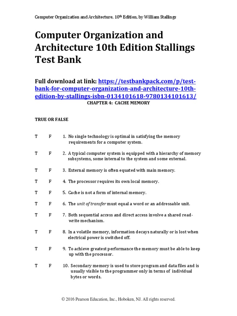 Computer Organization and Architecture 10th Edition Stallings Test Bank ...