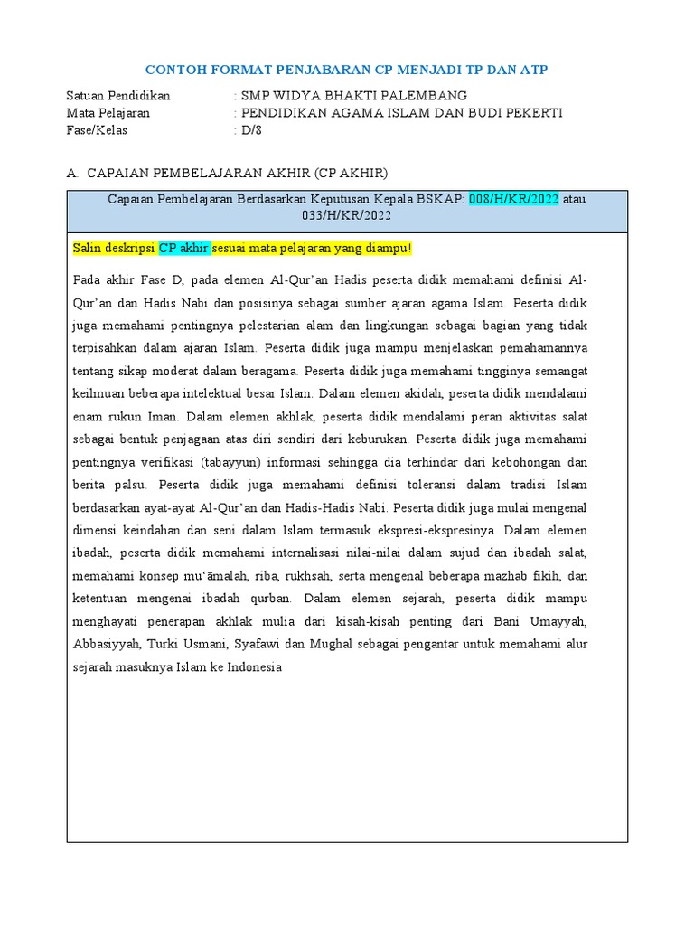 Format Penjabaran CP Menjadi TP Dan ATP SMP Baru | PDF | Filsafat | Sains & Matematika