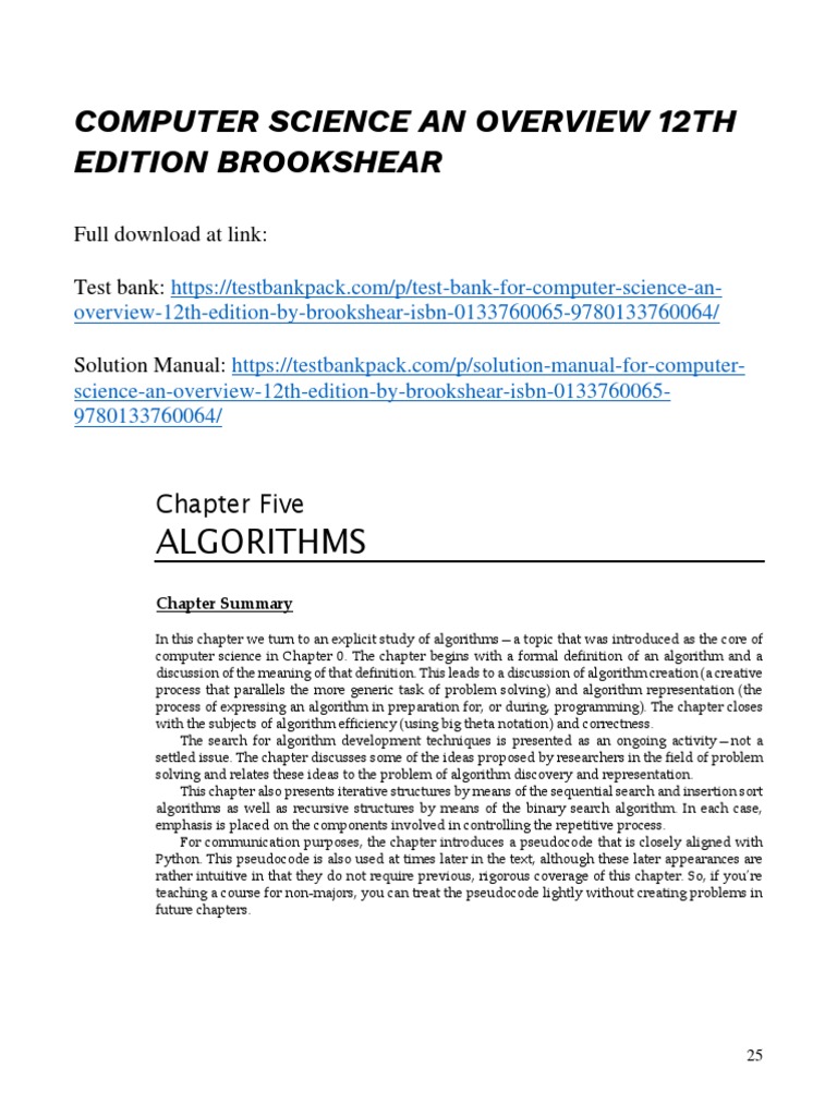 Computer Science An Overview 12th Edition Brookshear Solutions Manual 1 | PDF