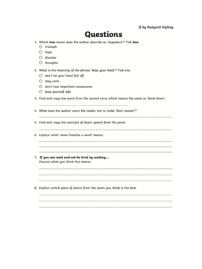 If Rudyard Kipling Comprehension | PDF