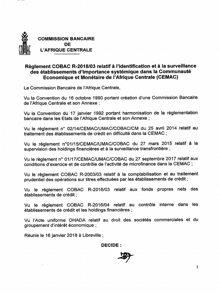 Reglement Cobac r-2018-03 Relatif A Lidentification Et A La ...