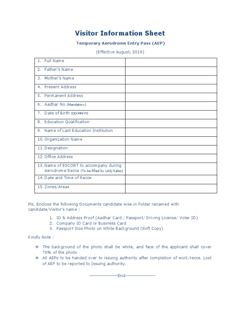 Visitor Information Sheet (Temporary Pass) | PDF