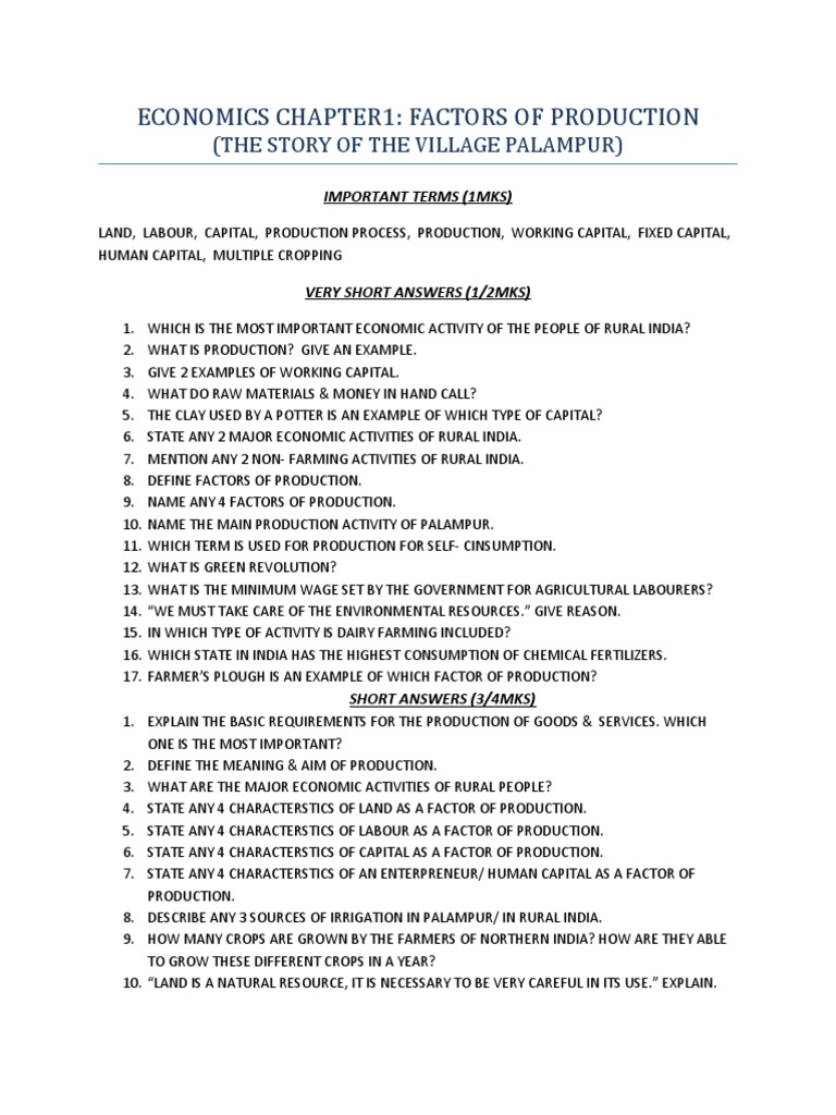 Factors of Production in Palampur Economics | PDF