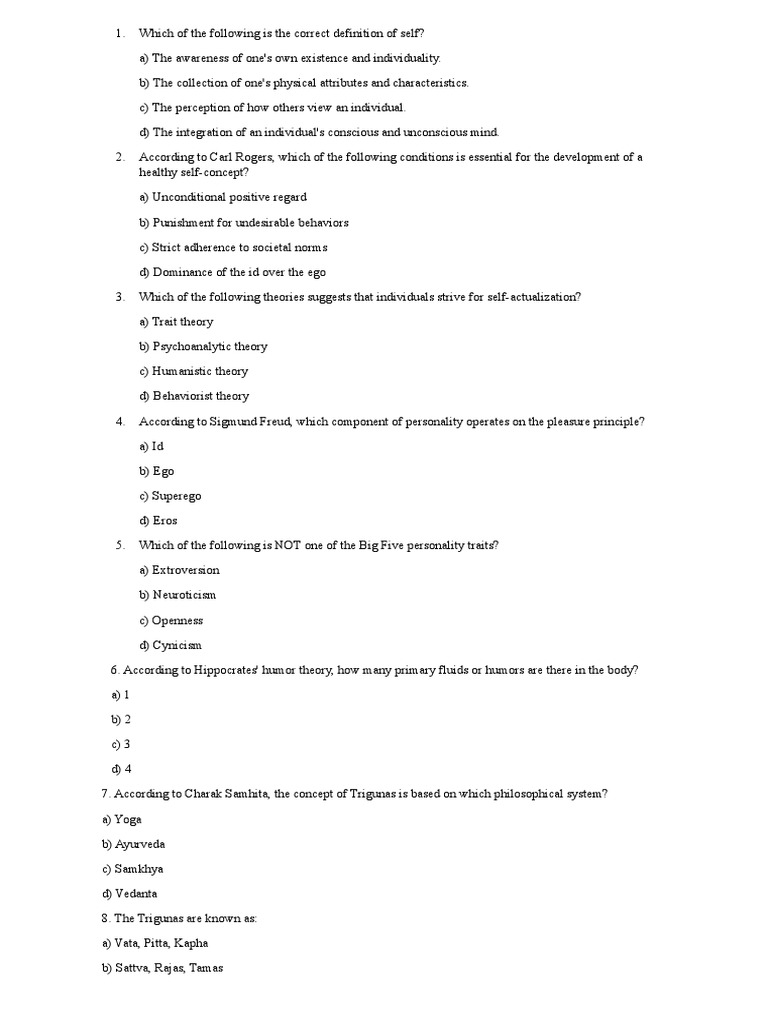 MCQ Self and Personality | PDF