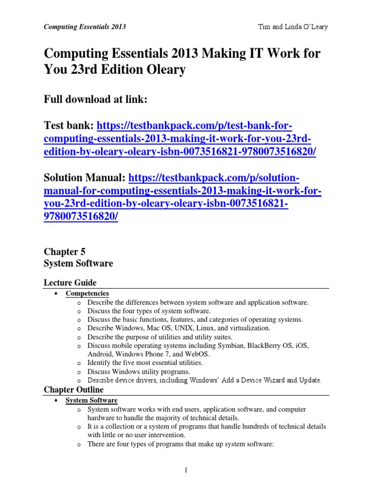 Computing Essentials 2013 Making IT Work For You 23rd Edition OLeary Solutions Manual 1 | PDF ...
