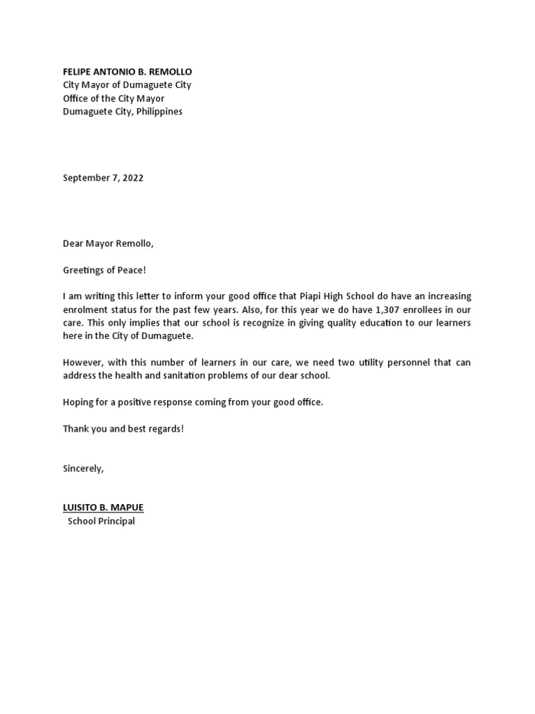 Letter To The Mayor | PDF