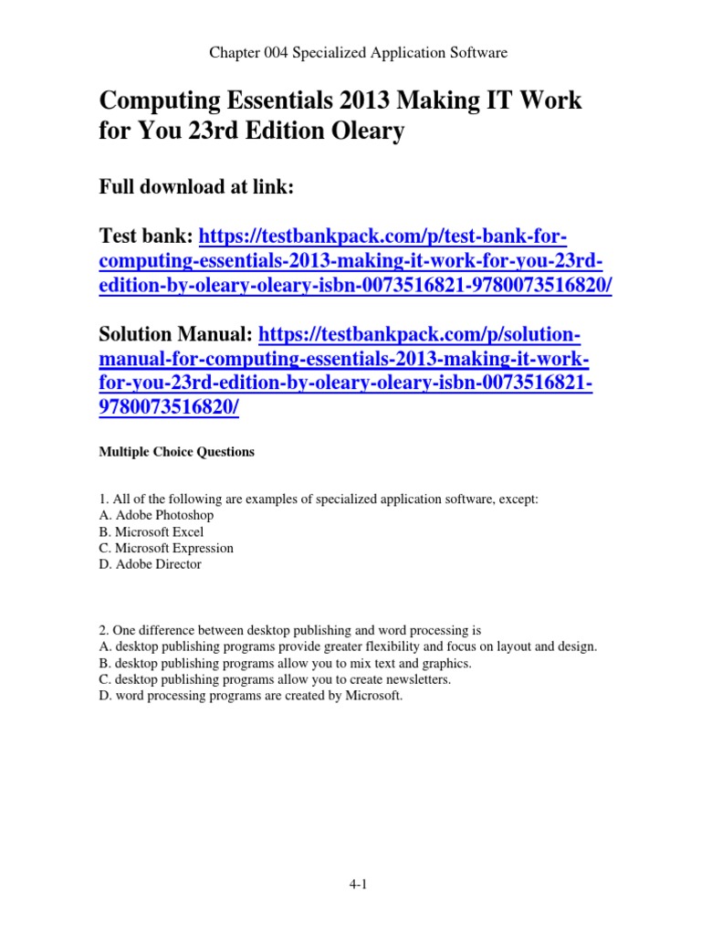 Computing Essentials 2013 Making IT Work For You 23rd Edition OLeary ...