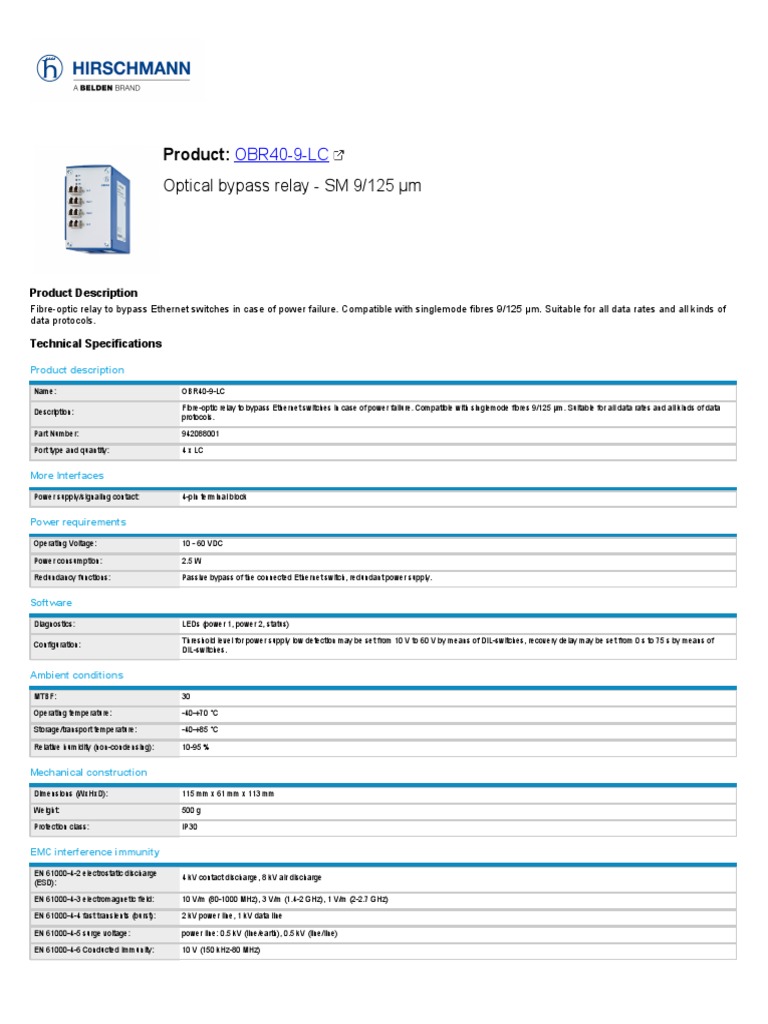 OBR40 9 LC - Techdata | PDF | Information | Relay