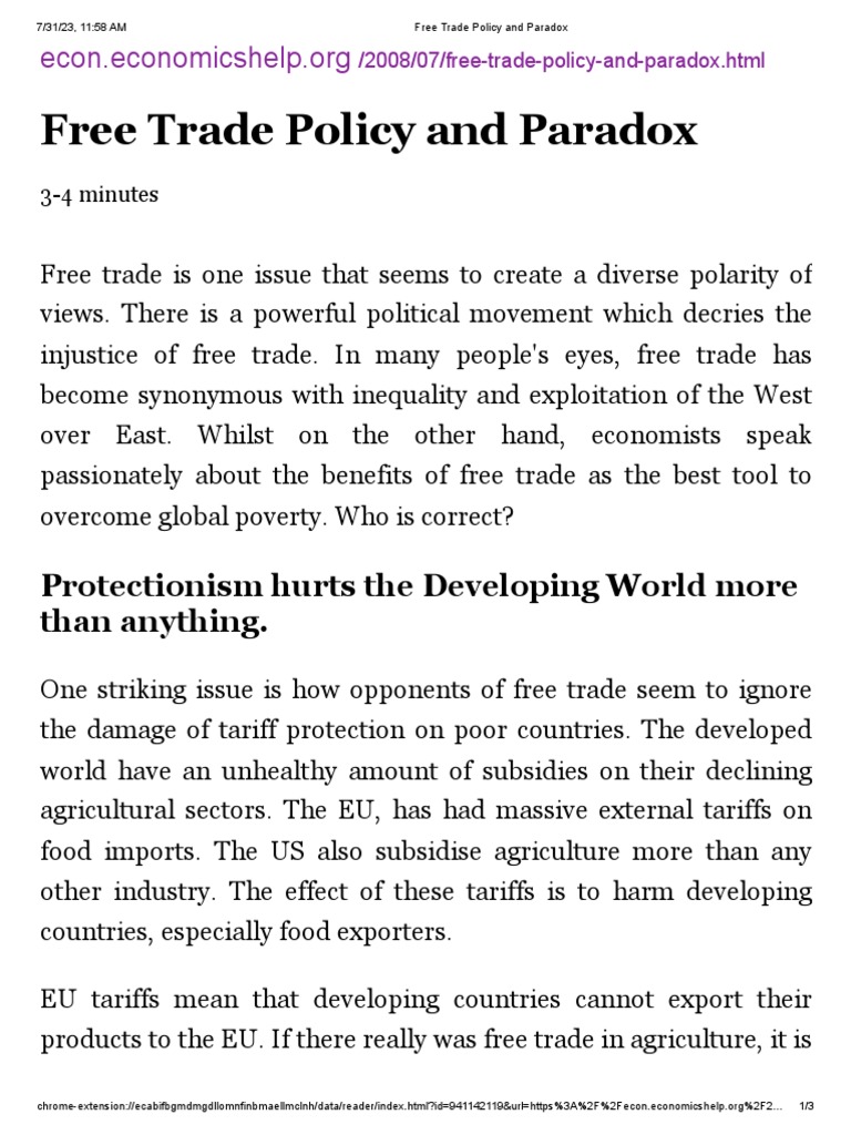 NEW Free Trade Policy and Paradox - Reader View | PDF