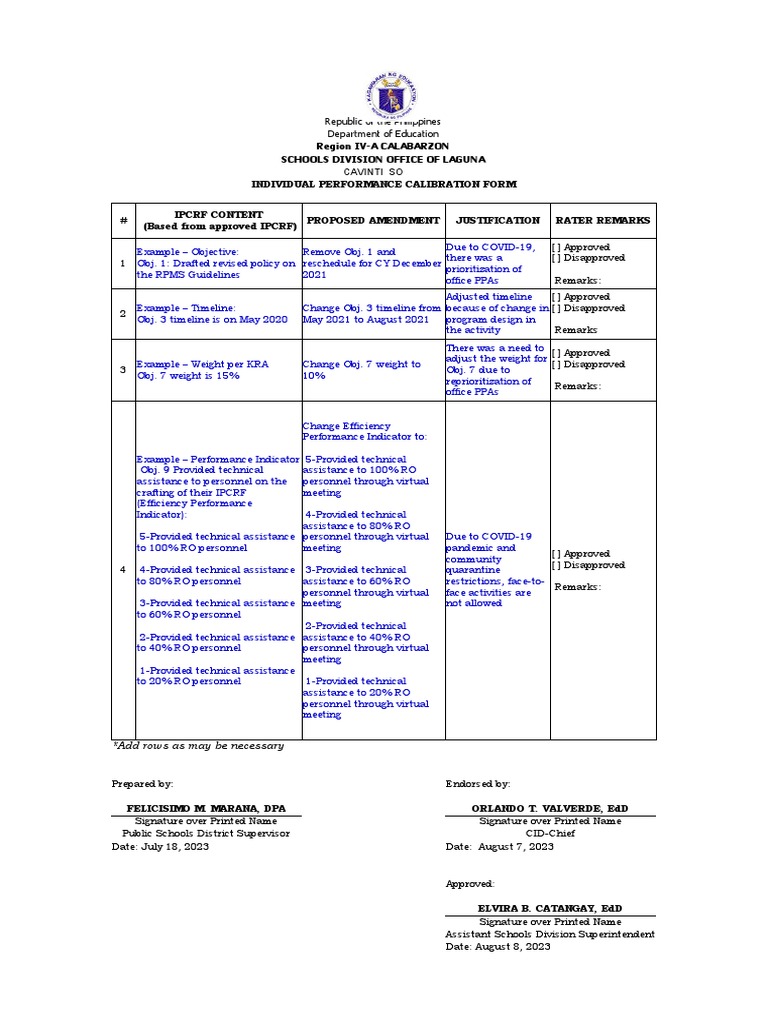FY 2023 Individual Performance Calibration Form | PDF