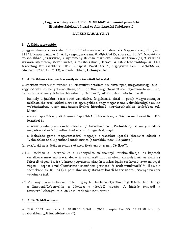 PomBar Jatekszabalyzat | PDF