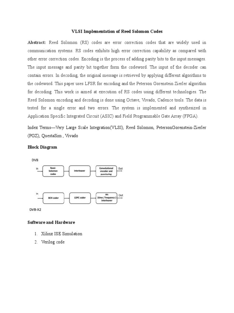 VLSI Implementation of Reed Solomon Codes | PDF