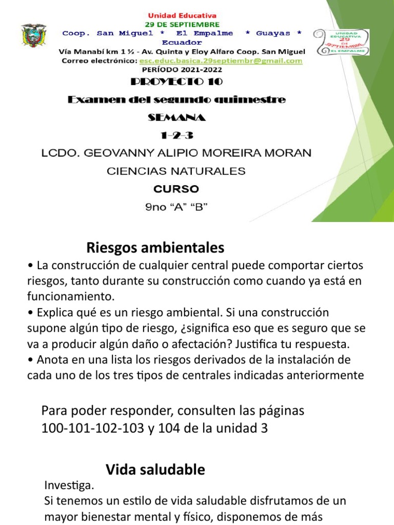 Examen Segundo Quimestre CCNN Proyecto 10 Semana 1-2-3 | PDF