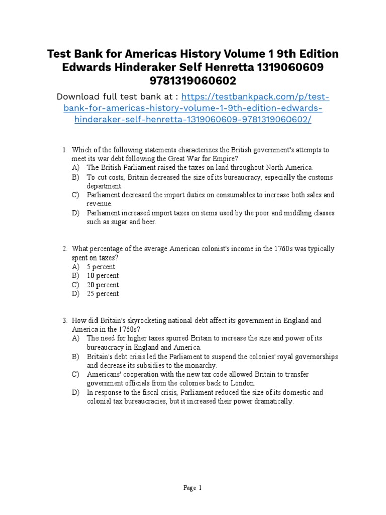 Test Bank for America's History 9th Edition | PDF