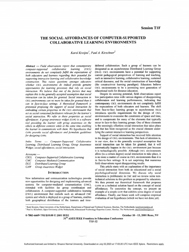 Enhancing Social Interaction in CSCL | PDF | Learning | Cognitive Science