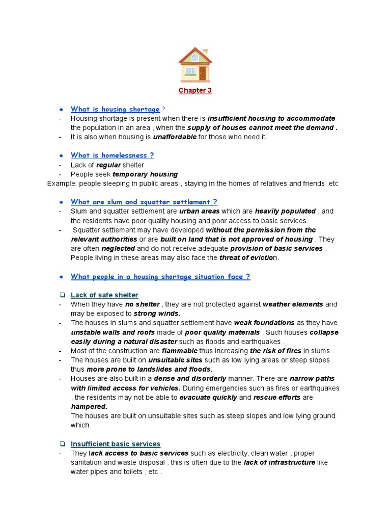 Sec 2 Chapter 3 Housing Shortage | PDF | Slum | Public Housing