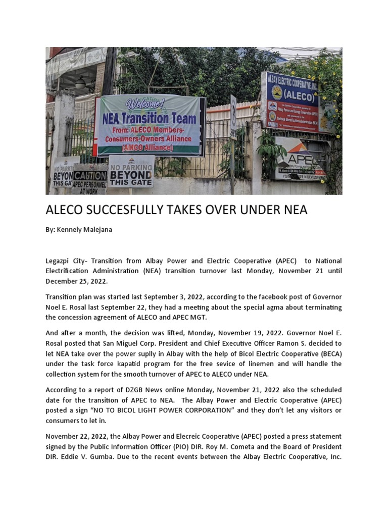 Aleco Succesfully Takes Over Under Nea | PDF | Government