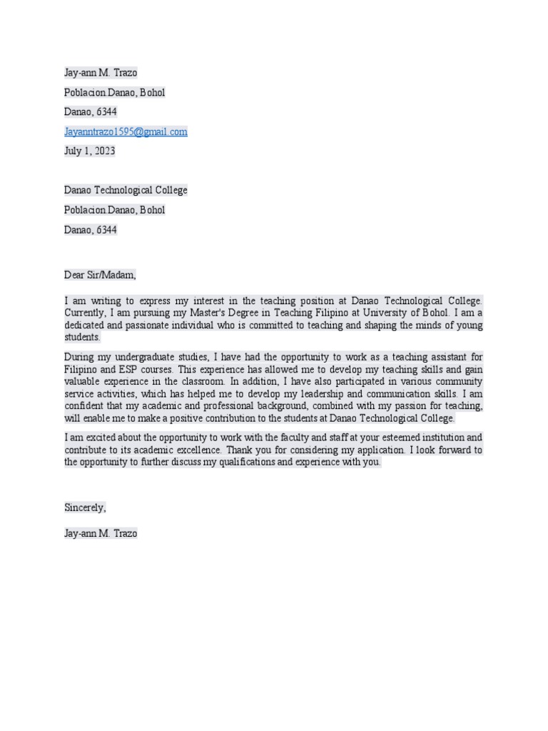 My Application Letter | PDF