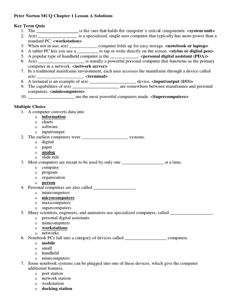 Peter Norton's Introduction To Computer - MCQs | PDF | Computer Monitor ...